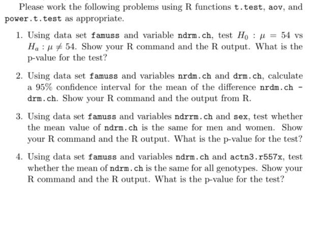 Please work the following problems using R functions | Chegg.com