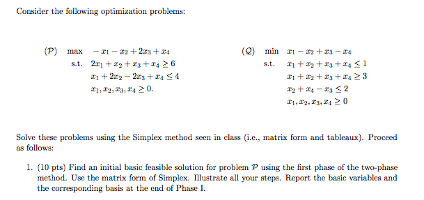 Solved Consider the following optimization problems: (2) min | Chegg.com