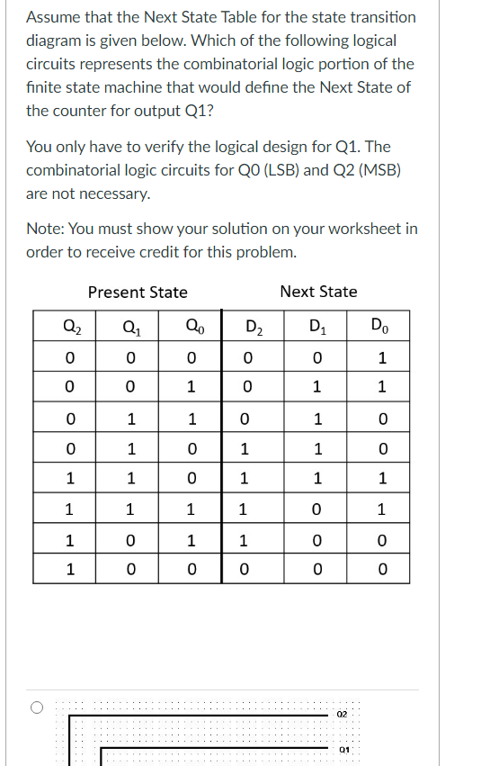 Solved Assume that the Next State Table for the state | Chegg.com