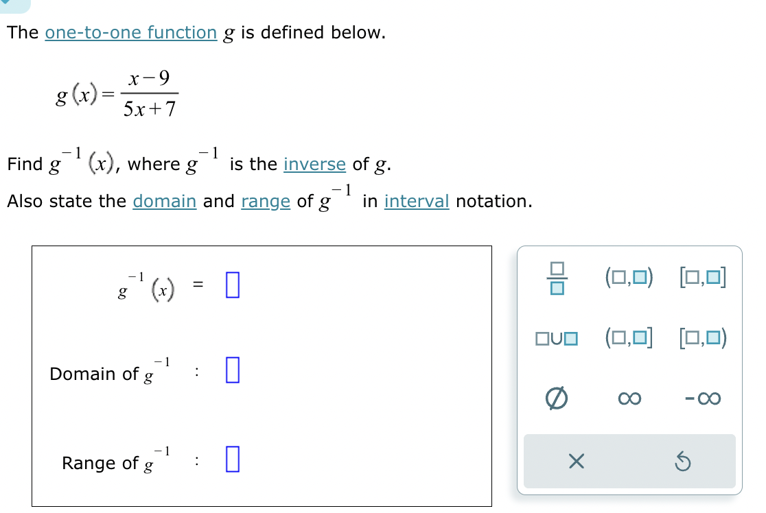 Solved The one-to-one function g is defined below. | Chegg.com