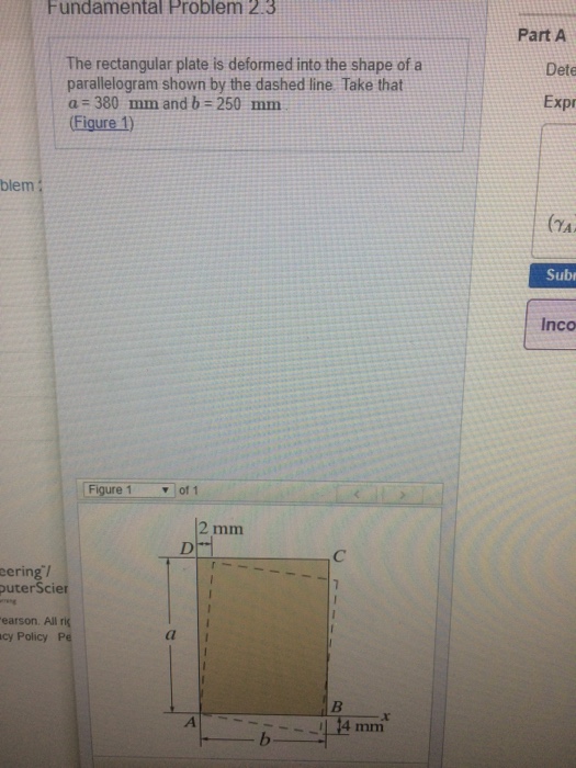 Solved The rectangular plate is deformed into the shape of a | Chegg.com