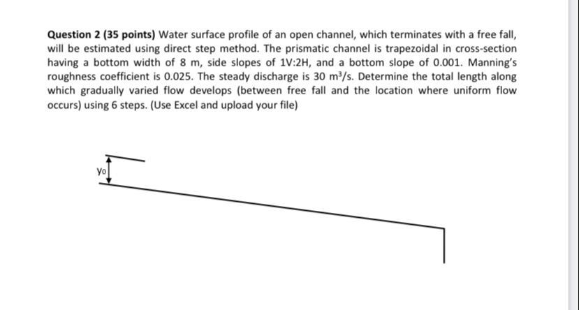 Solved Question 2 (35 points) Water surface profile of an | Chegg.com