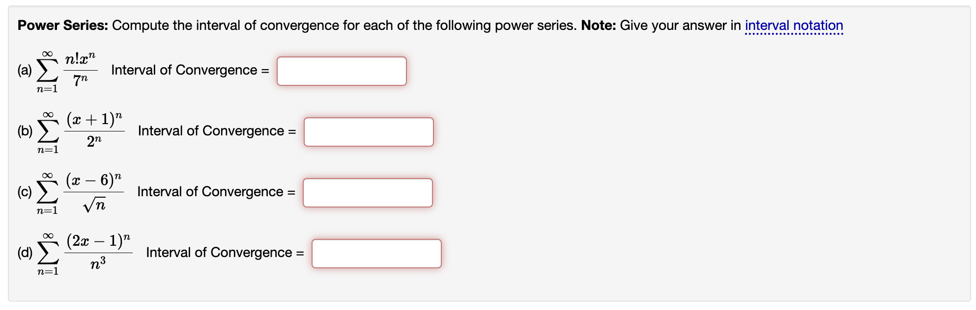Solved Power Series: Compute the interval of convergence for | Chegg.com