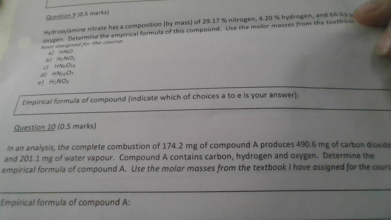 Solved Hydroxylamine nitrate has a composition (by mass) of | Chegg.com
