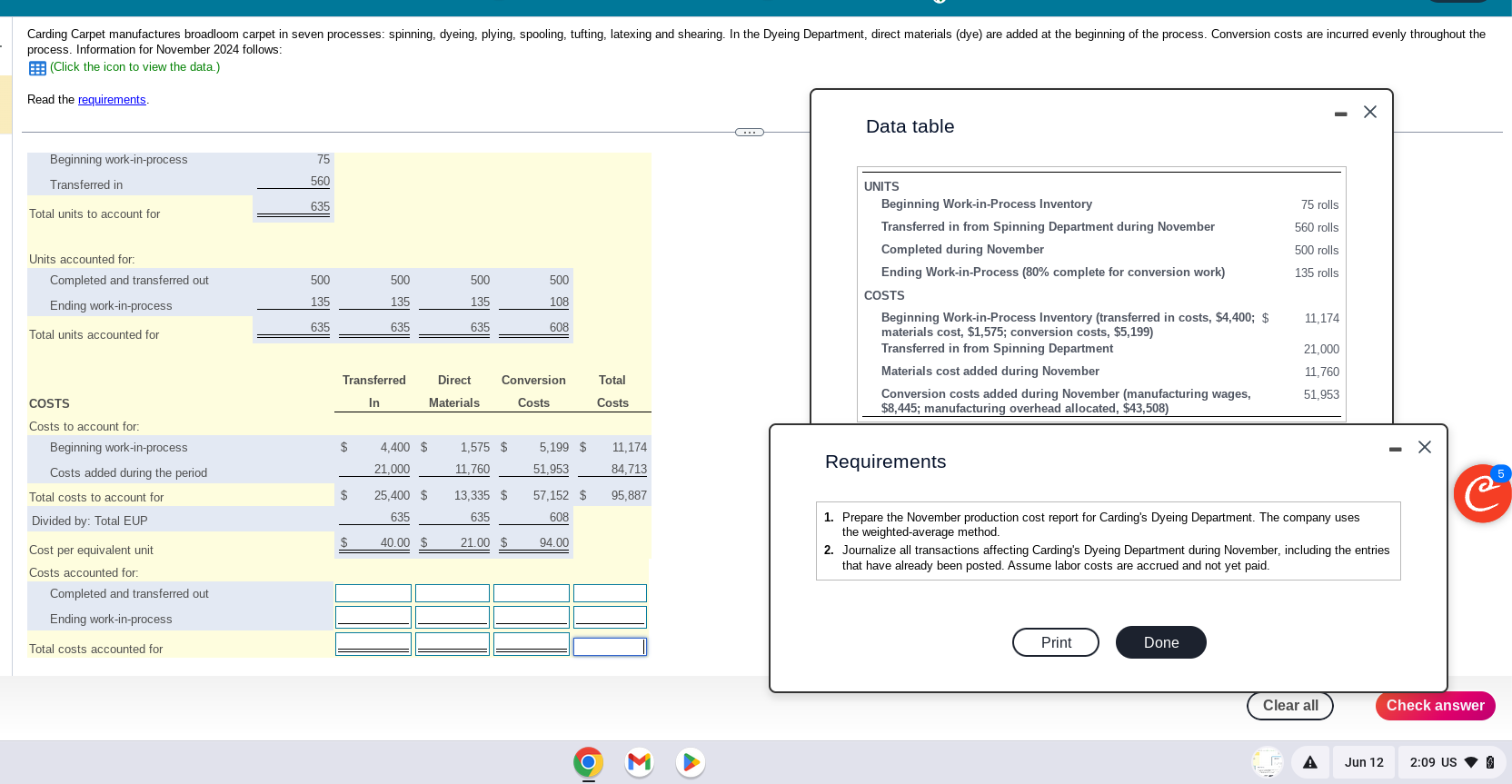 Solved process. Information for November 2024 | Chegg.com
