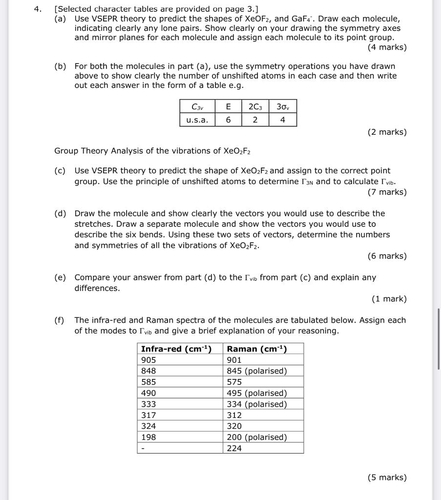 Solved 4. [Selected character tables are provided on page | Chegg.com