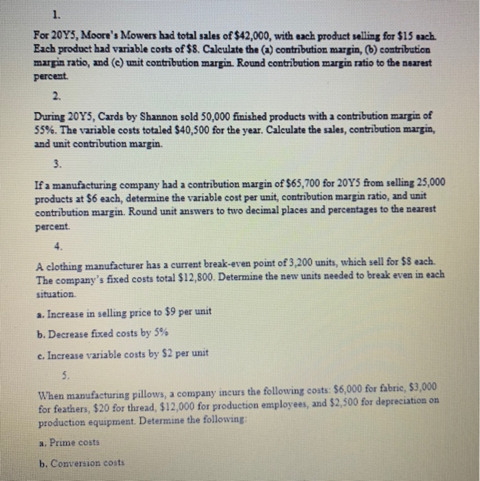 Solved 1 Contribution Margin Contribution Margin Ratio Chegg