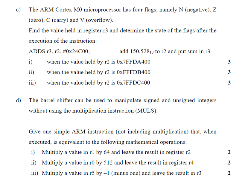 Solved c) The ARM Cortex M0 microprocessor has four flags, | Chegg.com