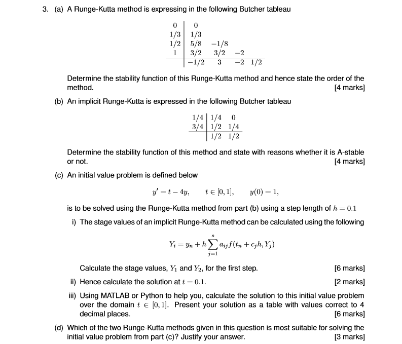 Solved 3. (a) A Runge-Kutta method is expressing in the | Chegg.com