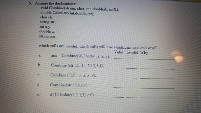 Solved 5 Assume The Declarations Void Combine String