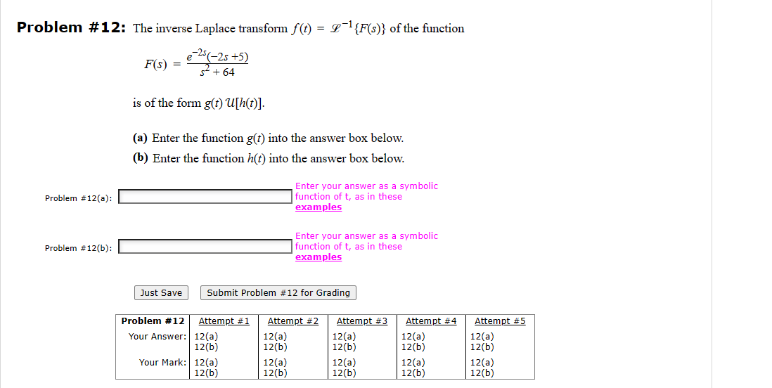 Solved Problem # 12: The inverse Laplace transform | Chegg.com
