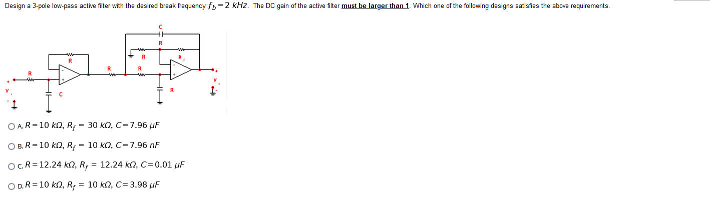 Solved Design a 3-pole low-pass active filter with the | Chegg.com