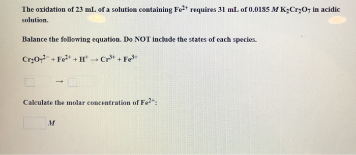 Solved The oxidation of 23 mL of a solution containing Fe2+ | Chegg.com