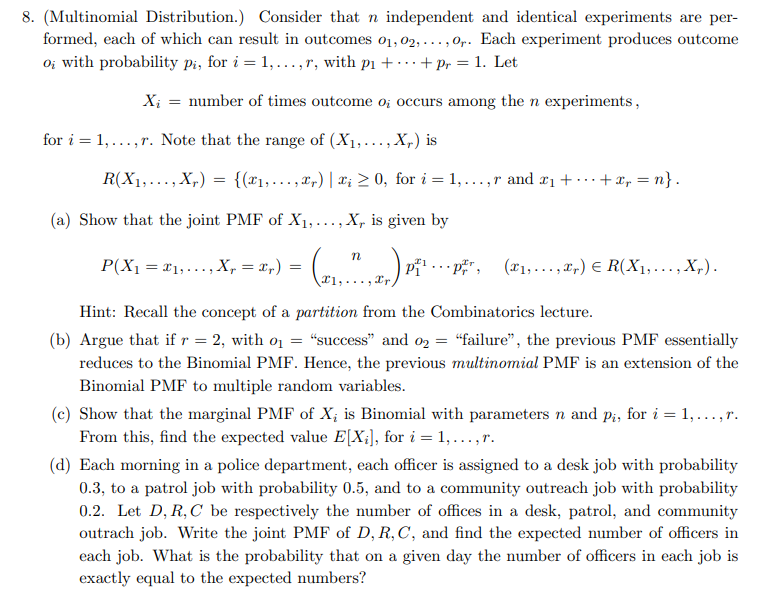 Solved 8. (Multinomial Distribution.) Consider that n | Chegg.com