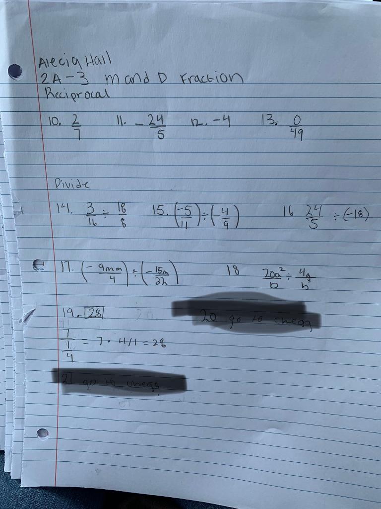 Solved Alecig Hall 2A−3 m and D fraction Reciprocal 10. | Chegg.com