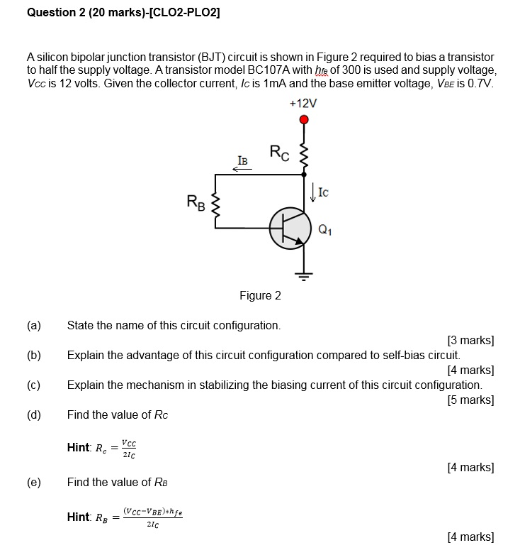 Solved Question 2 (20 marks)-[CLO2-PLO2] A silicon bipolar | Chegg.com