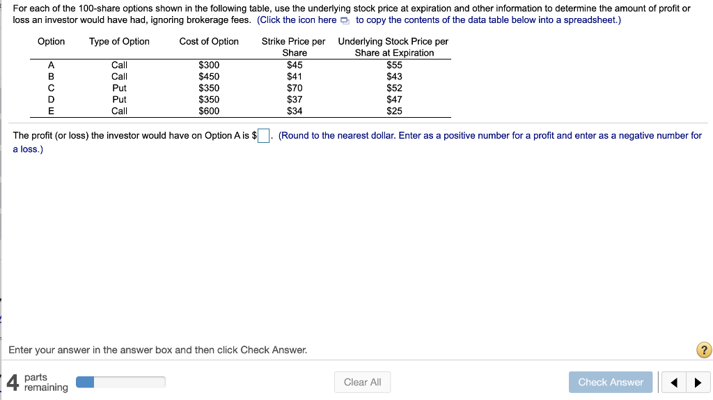 Solved For each of the 100-share options shown in the | Chegg.com