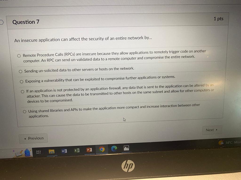 Solved An insecure application can affect the security of an | Chegg.com