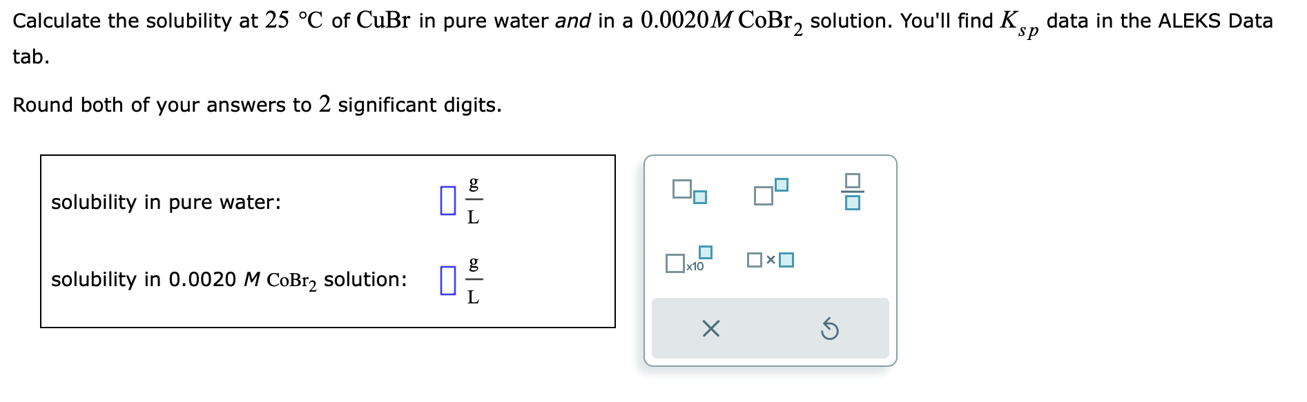 Solved Calculate the solubility at 25∘C of CuBr in pure | Chegg.com