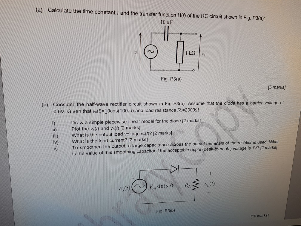 Solved (a) Calculate the time constant and the transfer | Chegg.com
