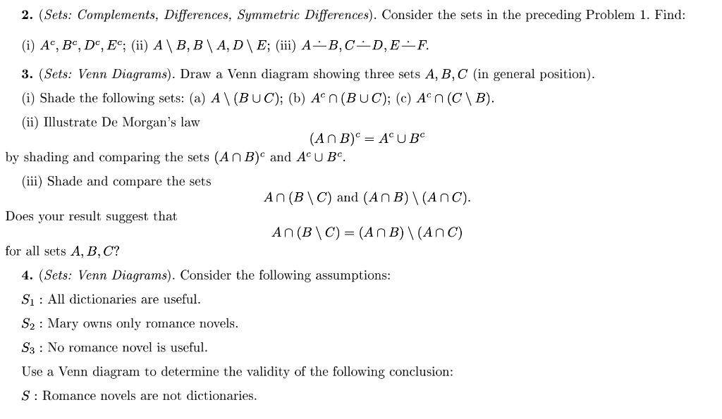 Solved 2. (Sets: Complements, Differences, Symmetric | Chegg.com