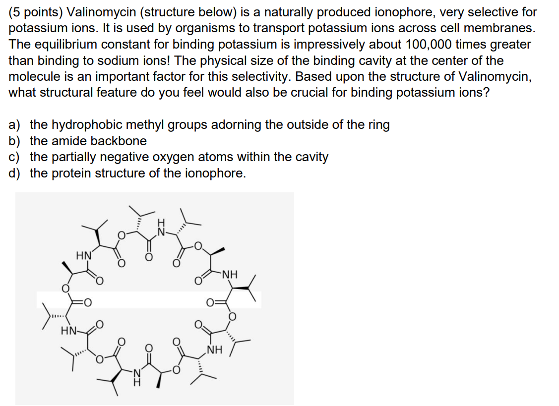 Solved (5 points) Valinomycin (structure below) is a | Chegg.com