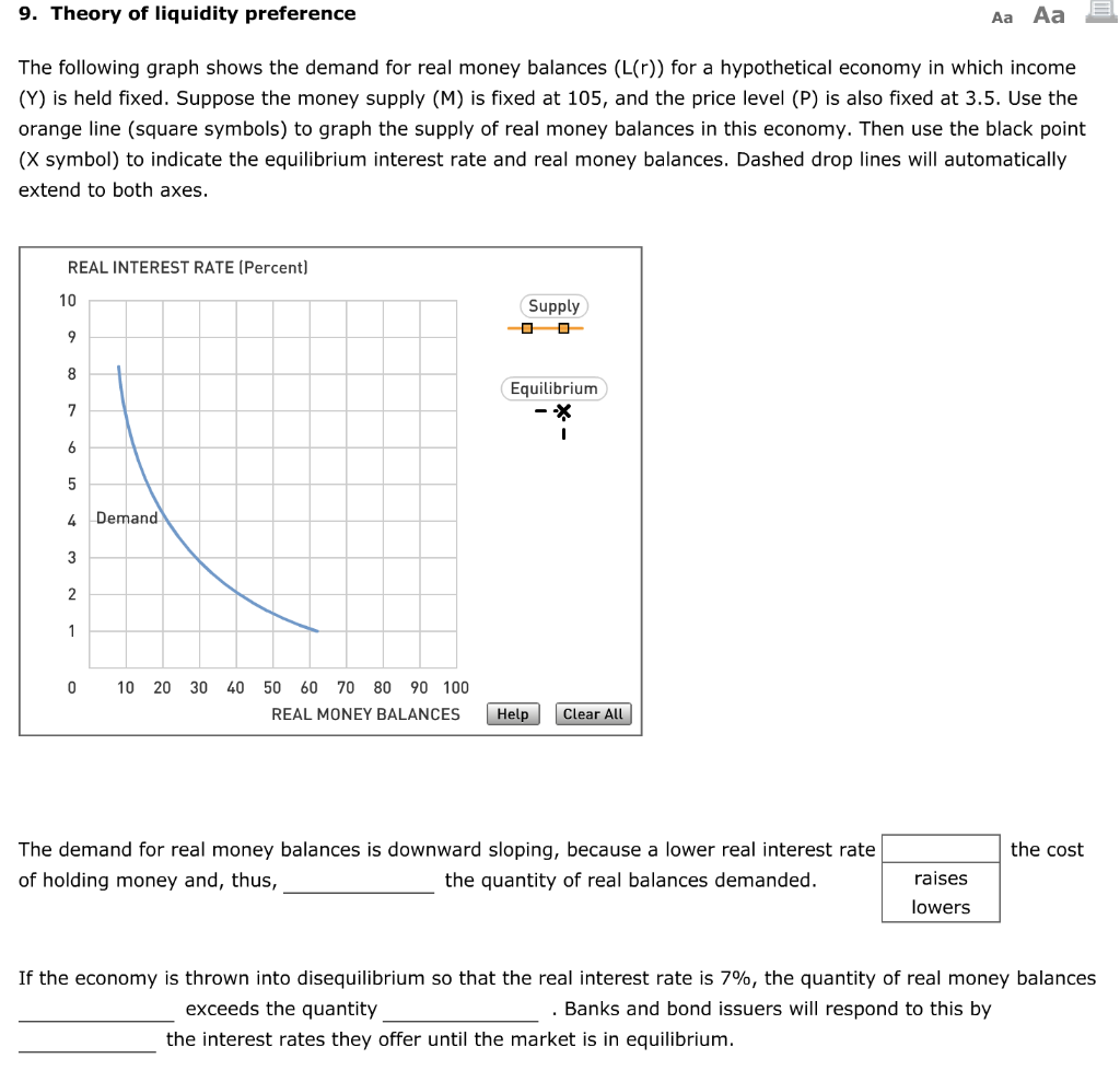 Solved 9. Theory of liquidity preference Aa Aa The following | Chegg.com