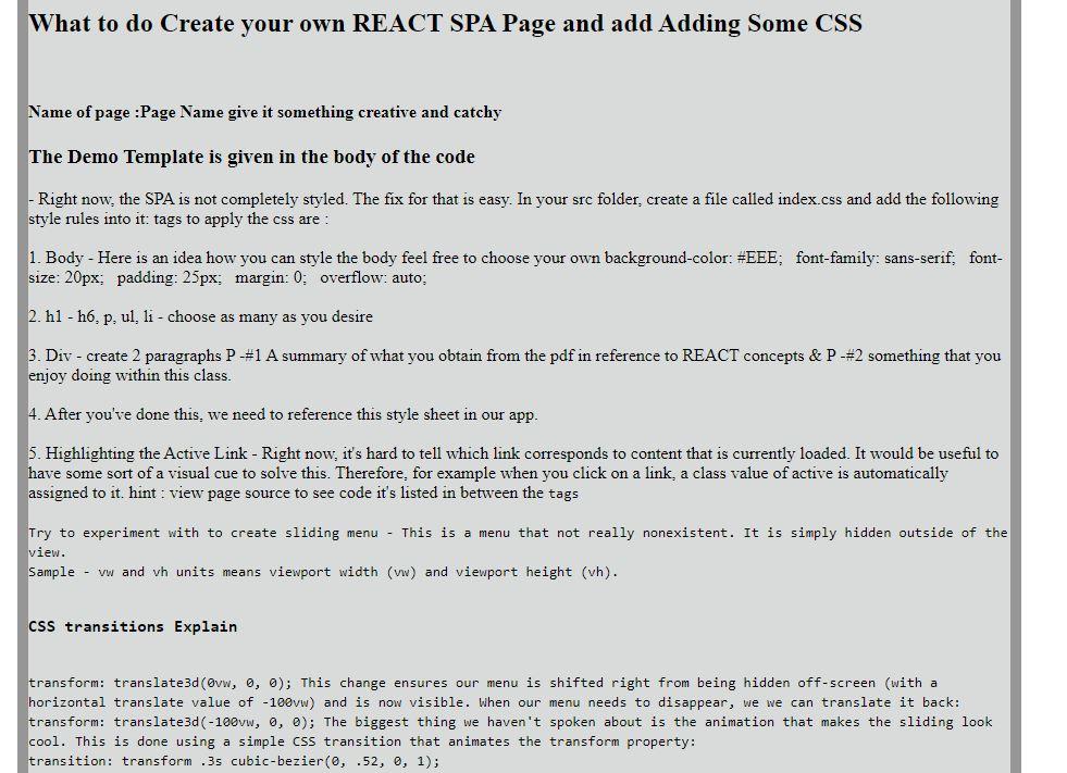 What to do Create your own REACT SPA Page and add | Chegg.com