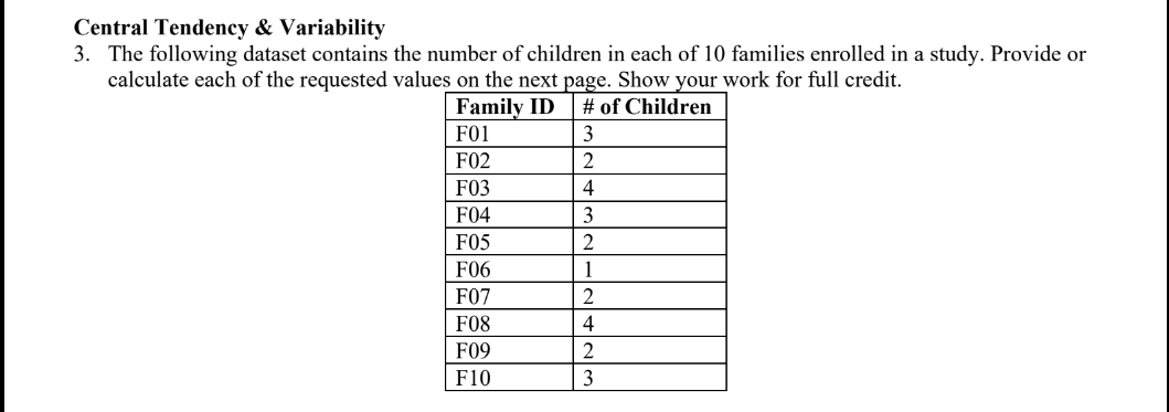 Solved Central Tendency \& Variability 3. The following | Chegg.com