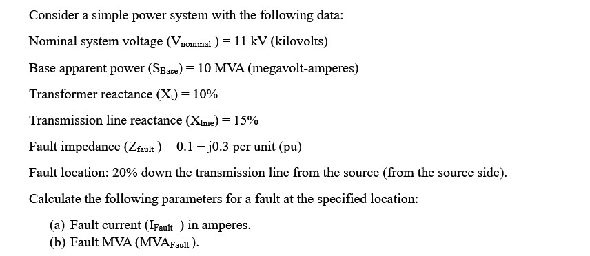 Solved Consider a simple power system with the following | Chegg.com