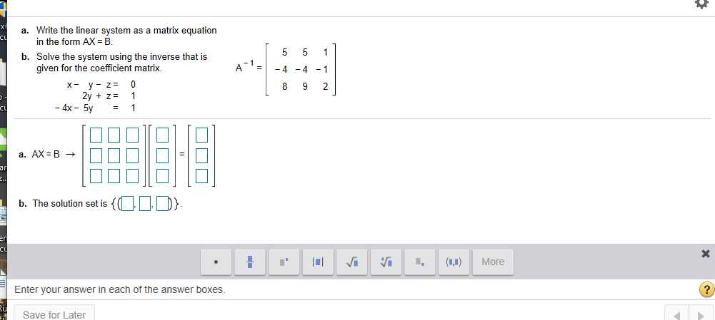 Solved a)Write the linear system as a matrix equation in the | Chegg.com