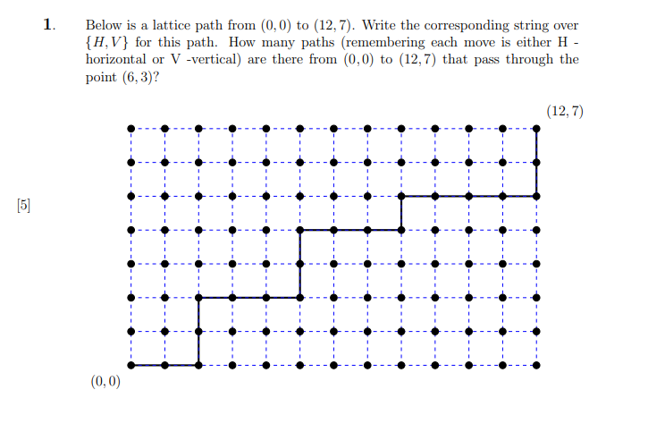 Solved Below is a lattice path from (0,0) to (12,7). Write | Chegg.com