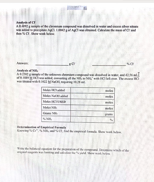 Solved Preparation and Analysis of a Purple Nickel Compound | Chegg.com