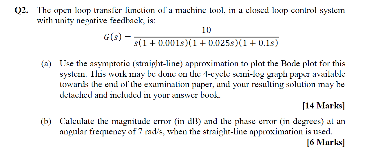Solved Q2. The open loop transfer function of a machine | Chegg.com