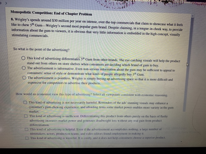 Solved Monopolistic Competition: End of Chapter Problem 8. | Chegg.com