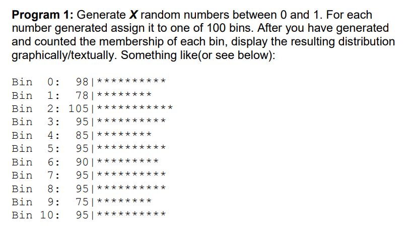 Solved Program 1: Generate X random numbers between 0 and 1. | Chegg.com