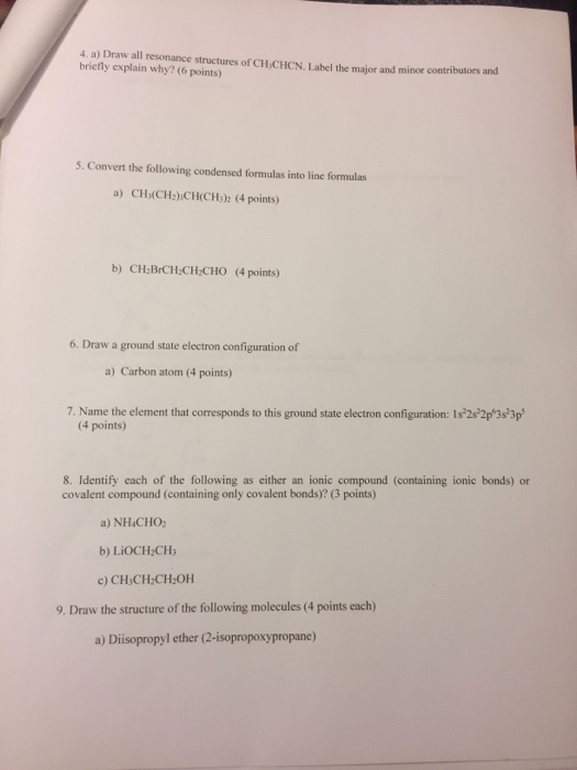 Solved a) Draw all resonance structures of CH_3CHCN. Label | Chegg.com