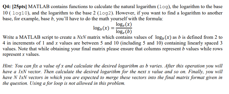 Solved Q4 25pts Matlab Contains Functions To Calculate 