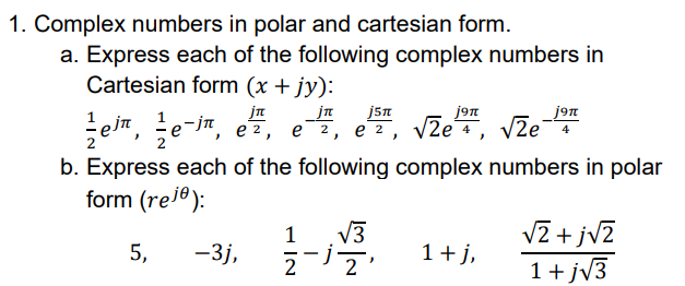 Solved 1 Complex Numbers In Polar And Cartesian Form A Chegg