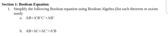 Solved Section 1: Boolean Equation 1. Simplify the following | Chegg.com