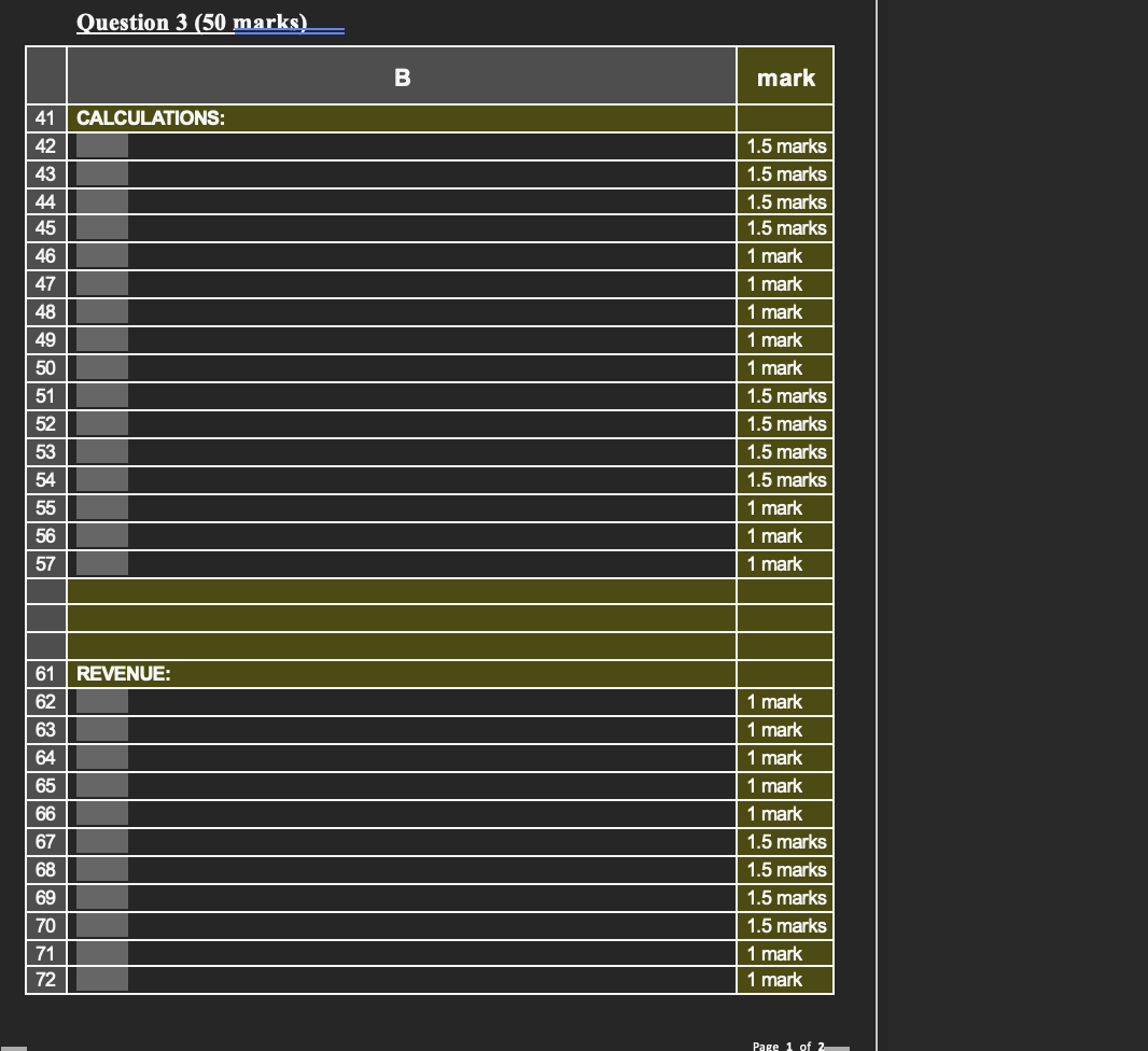 Solved Part 3 (50 marks) - Write the Excel formula for each | Chegg.com