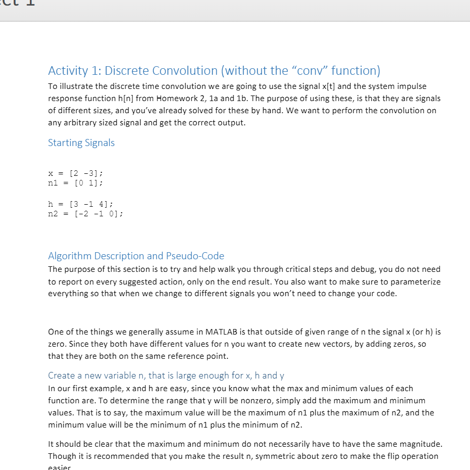 H Activity 1: Discrete Convolution (without the | Chegg.com