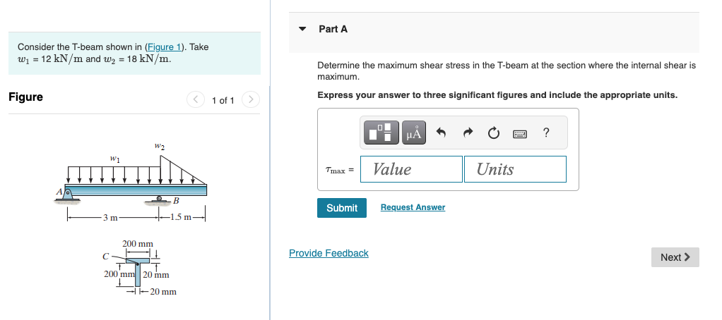 Solved Consider the T-beam shown in . Take w1=12kN/m and | Chegg.com