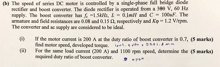 Solved (b) The speed of series DC motor is controlled by a | Chegg.com