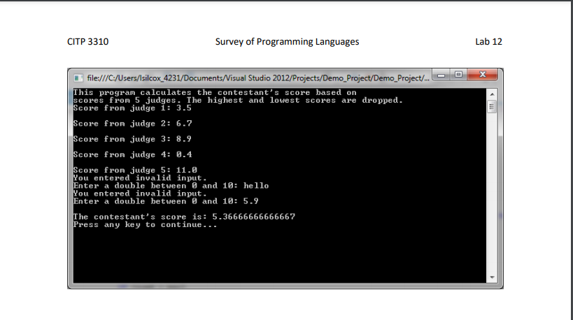 Solved CITP 3310 Survey of Programming Languages Lab 12 Lab | Chegg.com