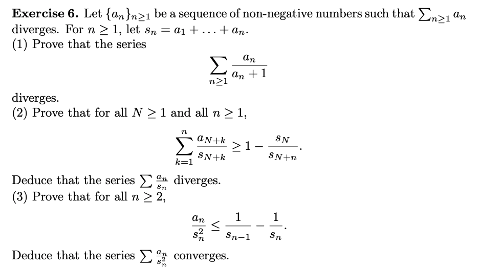Solved Exercise 6. Let {an}nzi be a sequence of non-negative | Chegg.com
