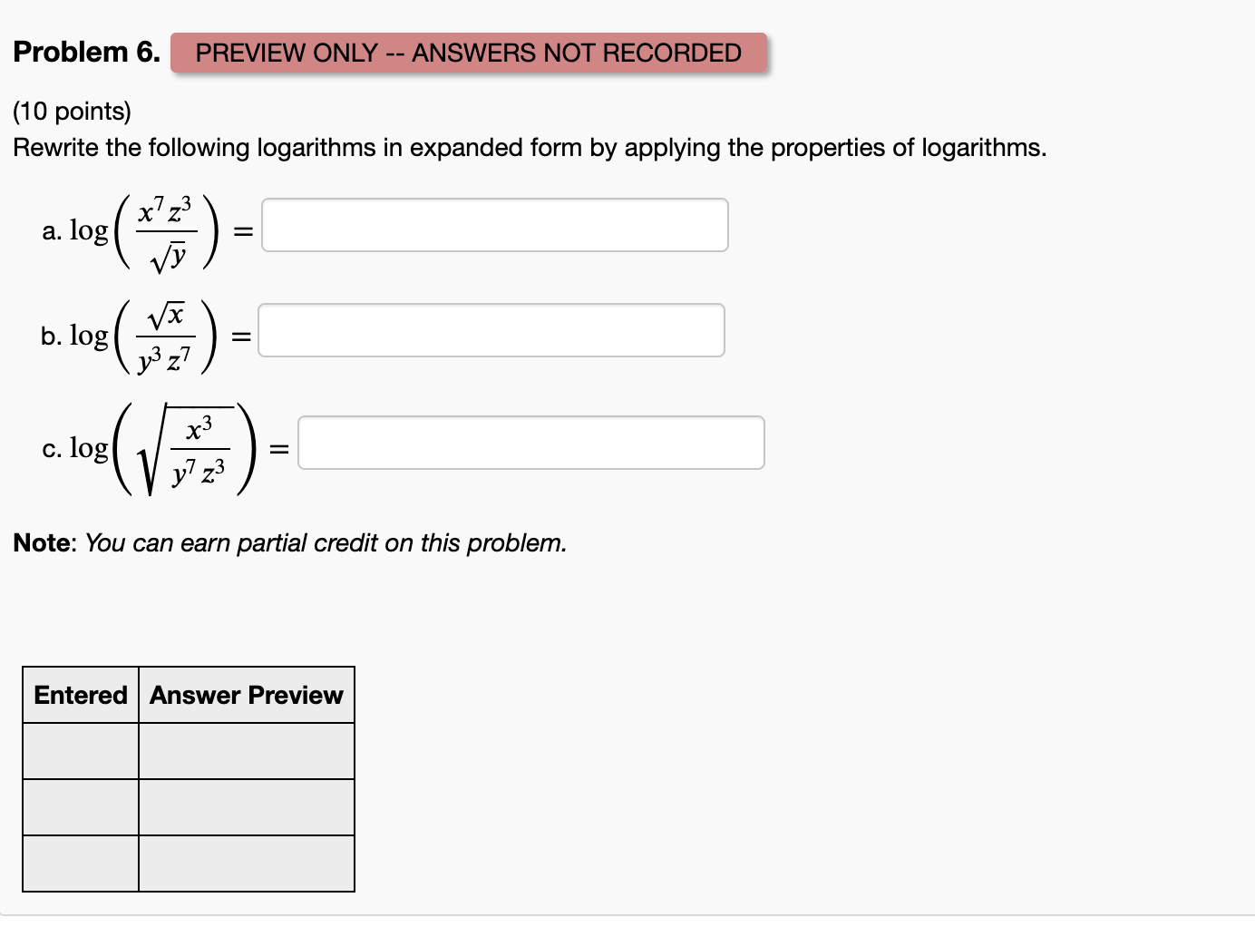 Solved Problem 6. PREVIEW ONLY -- ANSWERS NOT RECORDED (10 | Chegg.com