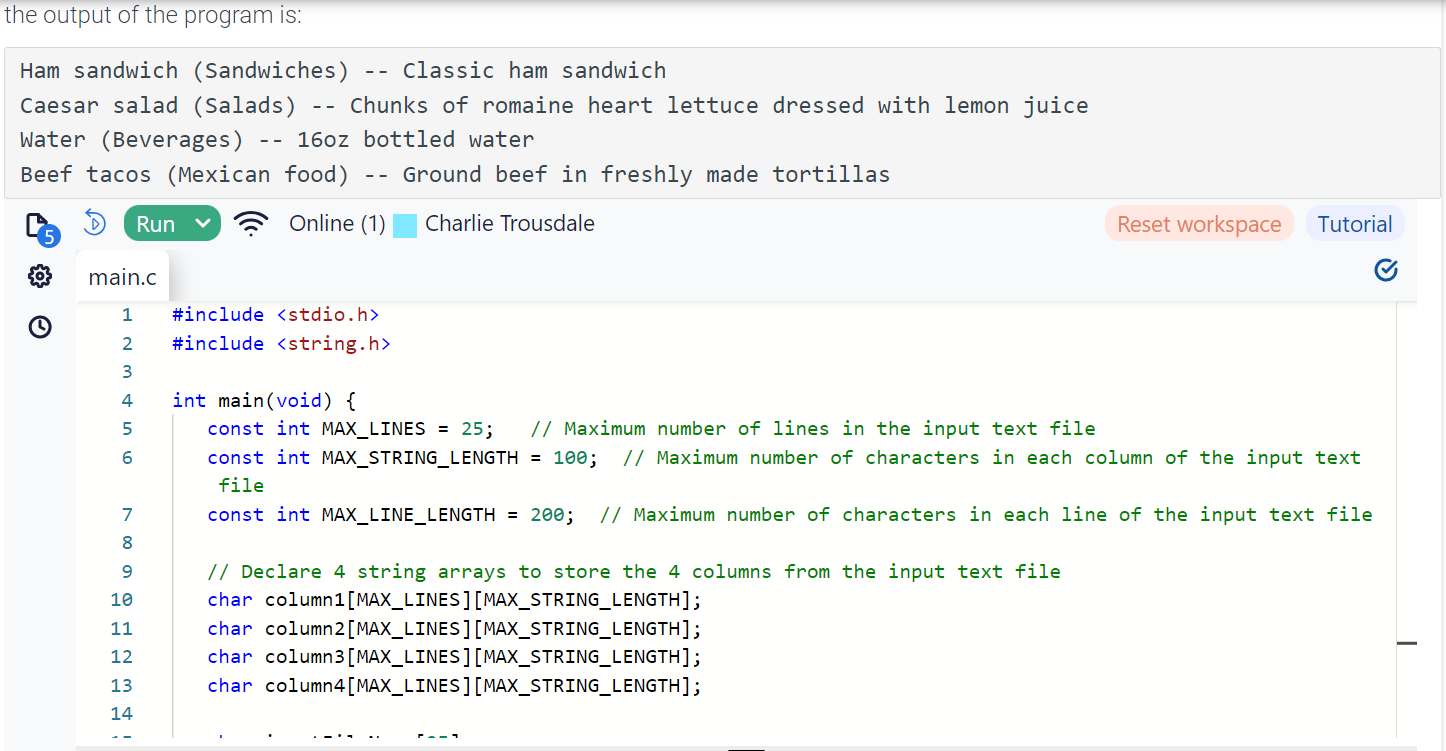 Solved Given a text file containing the availability of food | Chegg.com
