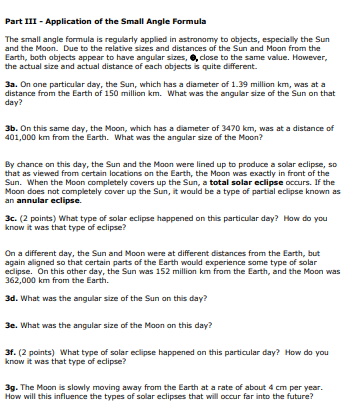 Solved Part III - Application of the Small Angle Formula The | Chegg.com