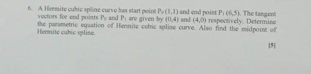 Solved 6. A Hermite cubic spline curve has start point | Chegg.com